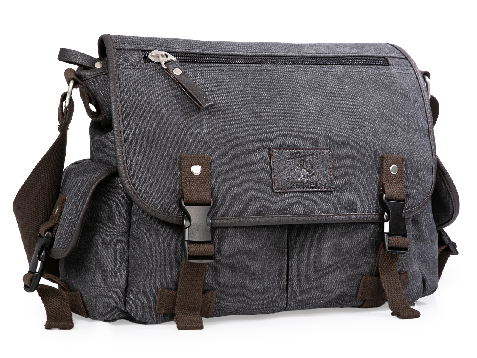 Large men's A4 grey canvas shoulder bag with flap | Man \ Bags Bags ...