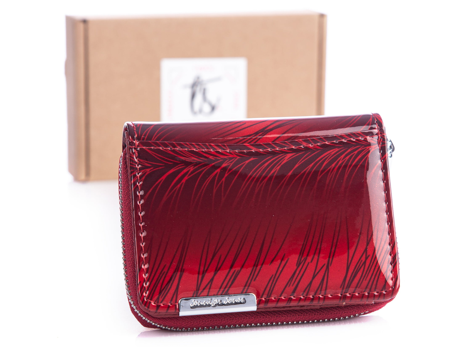 Jennifer Jones small blood red women's lacquered zip wallet Red ...