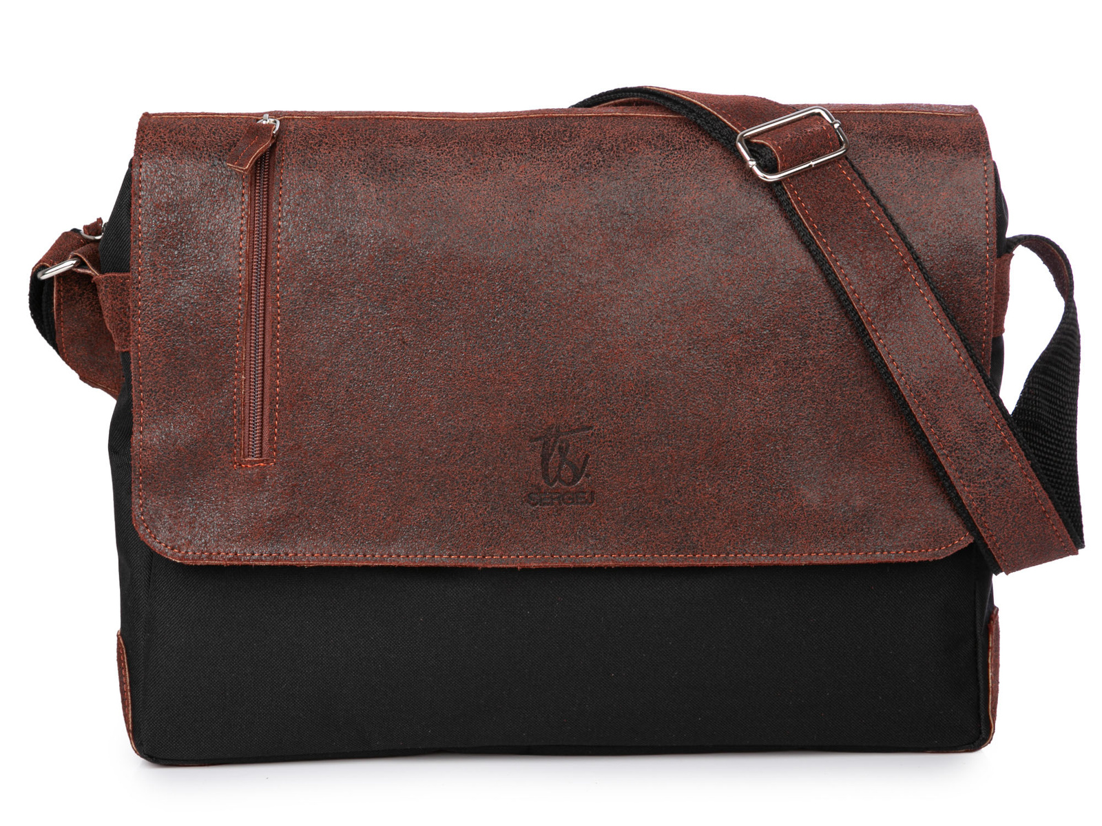 Duża torba męska na ramię ze skórzaną klapą czarno-brązowa w stylu ...